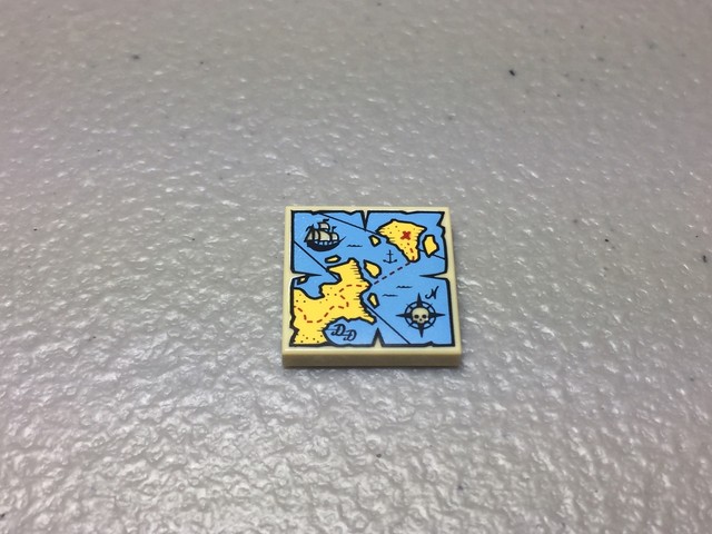 NEW LEGO Pirate Minifig TREASURE MAP 2x2 TILE Tan, Yellow & Blue w/Ship ...