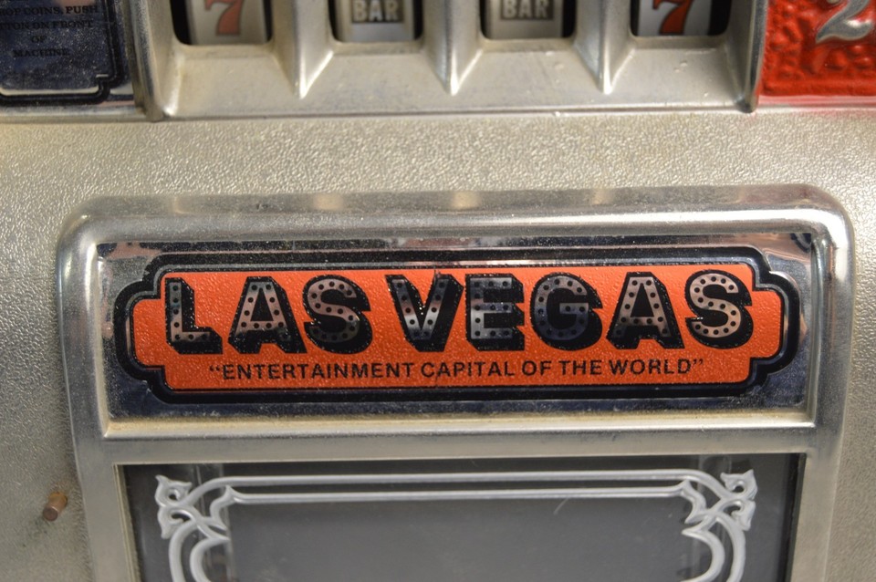 Vintage Heavy Metal Las Vegas Toy Slot Machine Bank Pull Lever 777 Coin ...