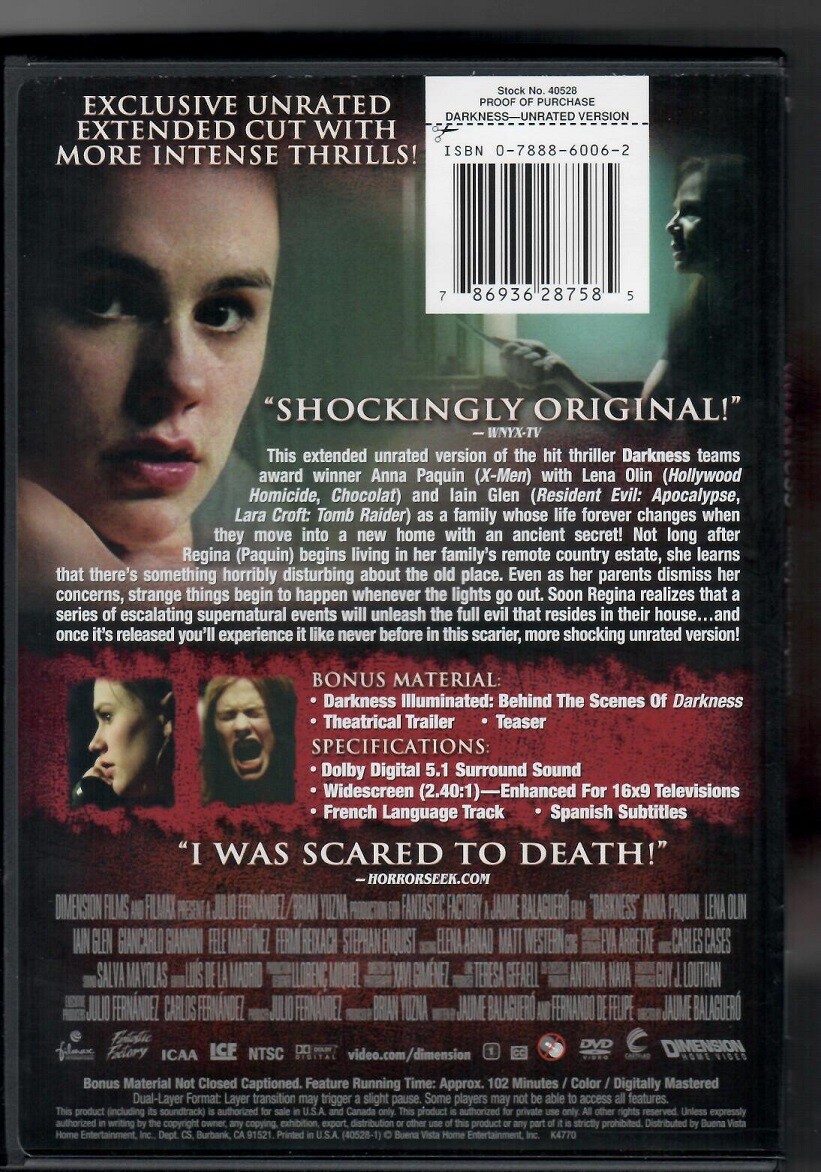 Darkness (DVD) Unrated Version - Like New with Insert! 786936287585| eBay