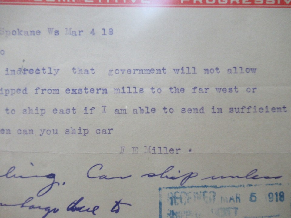 1918 Antique Telegram, WW1, Government prohibits Shipping East-West ...
