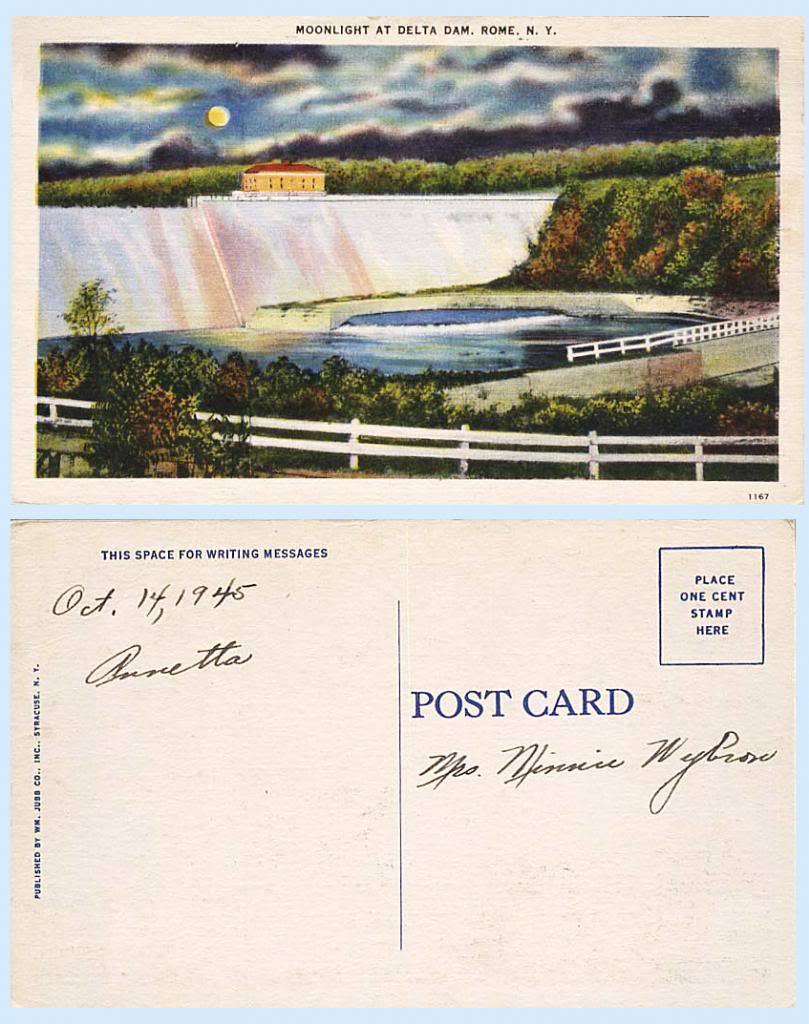 Moonlight at Delta Dam Rome New York 1946 Postcard | eBay