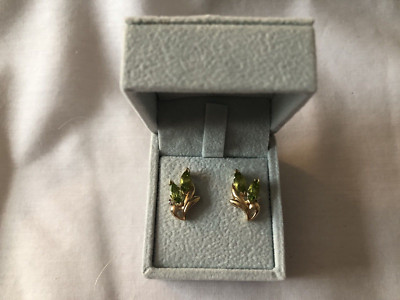 MARQUEE SHAPED PERIDOT & DIAMOND EARRINGS *14KT GOLD* | eBay