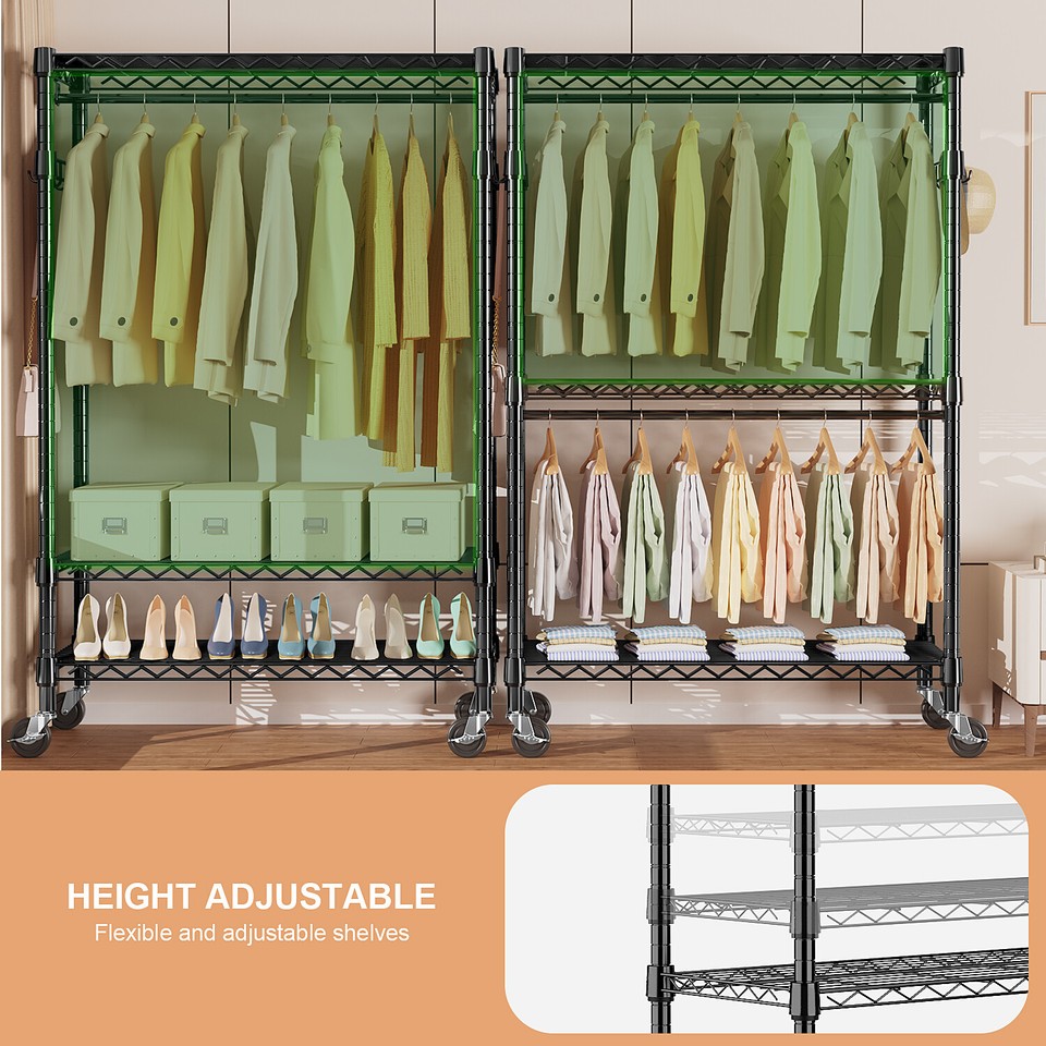 MZG Rolling Clothes Racks Hanging Metal Clothing Garment Rack wheels ...