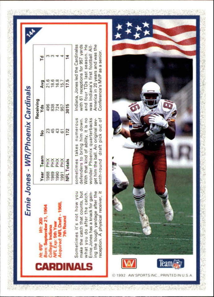 1992 All World Football Card #144 Ernie Jones | eBay