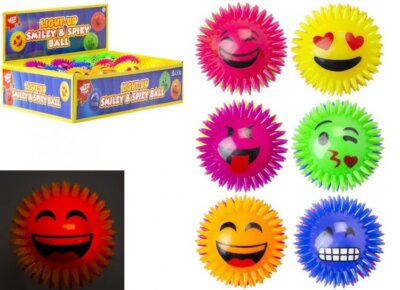 LED Smiley Face Emoji Spiky Ball 6.5cm - 6 or 12 Pack Neon Flashing ...