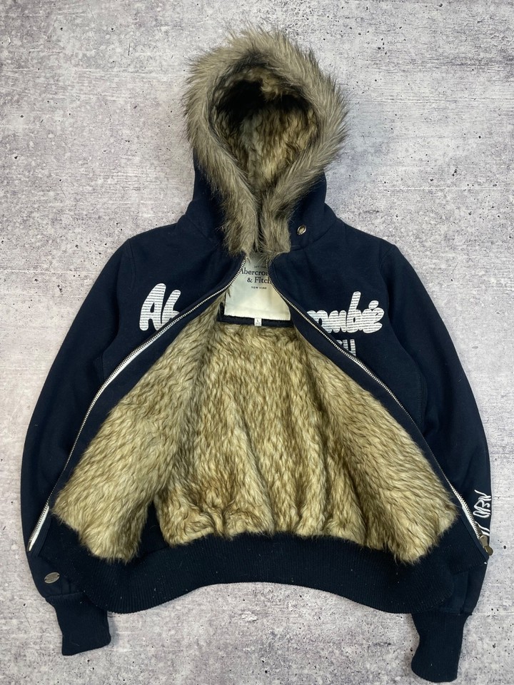 Vintage Abecrombie And Fitch Faux Fur Big Logo Zip Up Hoodie Y2K | eBay