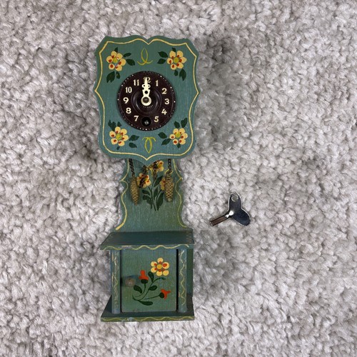 Vintage Miniature Clock West German Grandfather Blue Wind Up W/ Key | eBay