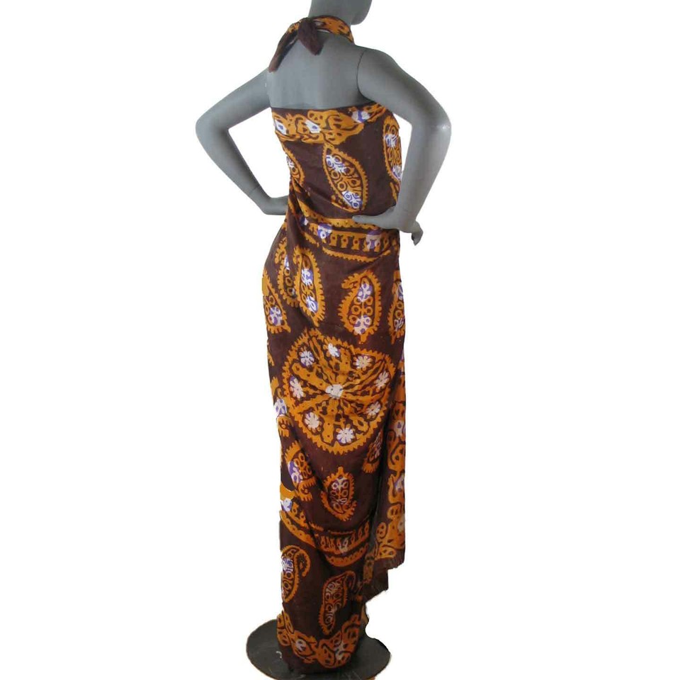 XL Silk Sarong Pareo Scarf, 63" Sq, Gorgeous Print Museum Couture ...