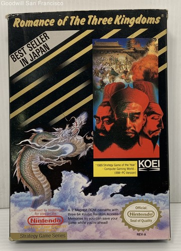 CIB Original Nintendo NES Romance of the Three Kingdoms Complete in Box ...