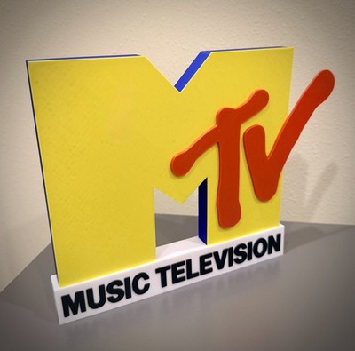 MTV LOGO PLAQUE SIGN WITH MTV BASE 3D PRINTED FOR SHELF OR WALL LARGE ...