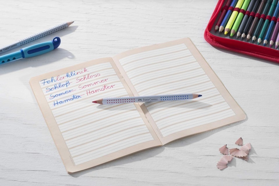 Faber-Castell 201734 Jumbo Grip Bicolour Hyphenate Pen, 2 Pens, Red and ...