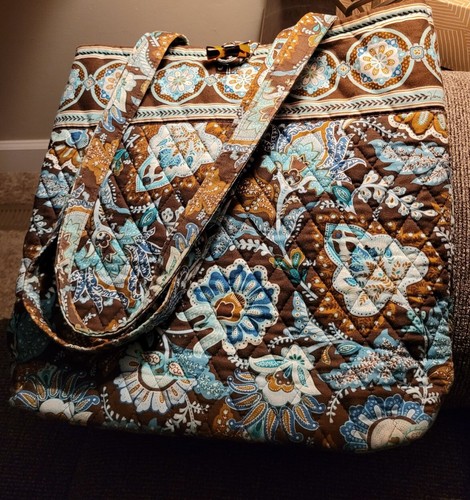 Vera Bradley Java Blue Toggle Tote Brown Turquoise White Floral ...