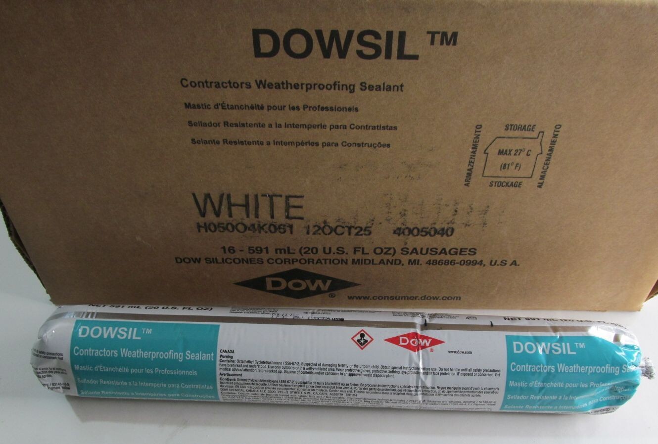 CASE OF 16 DOWSIL CONTRACTORS WEATHERPROOFING SEALANT WHITE 20oz ...