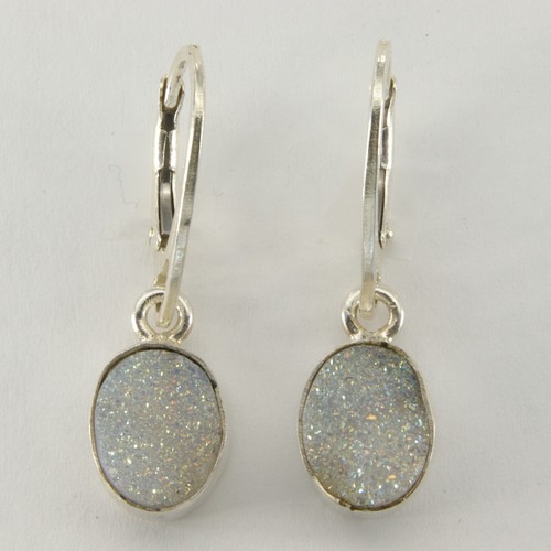Oval DRUZY / Druse / Drusy Quartz Earrings - 925 STERLING SILVER Leverback #141 | eBay