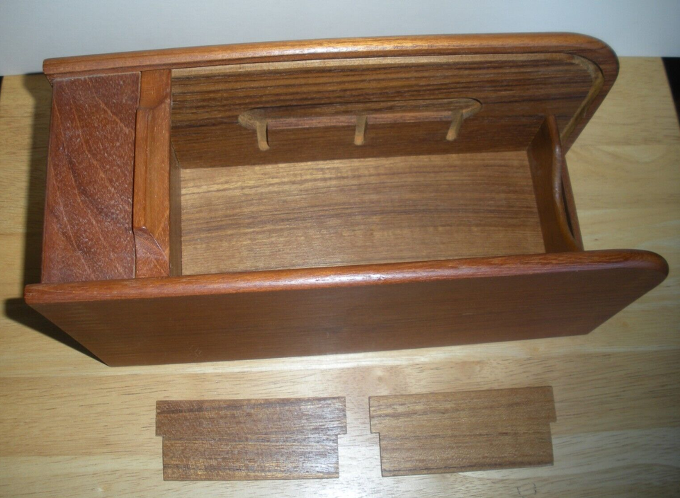 Vintage Teak-Tech Wood File Box Tambour Roll Top Desk Top Storage ...