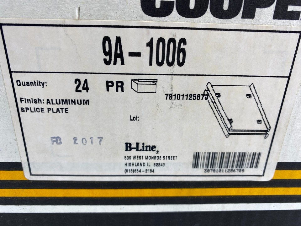 B-line 9A-1006 Cable Tray splice Plates, sold by the box. 24 pr/box, w ...