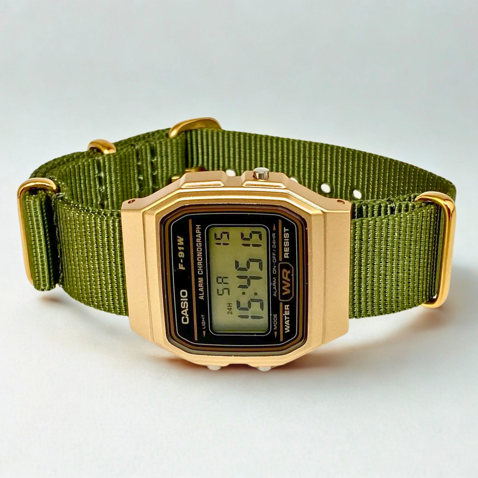 Casio F91W Gold Custom Modified Watch Digital Vintage Retro Gold Strap ...