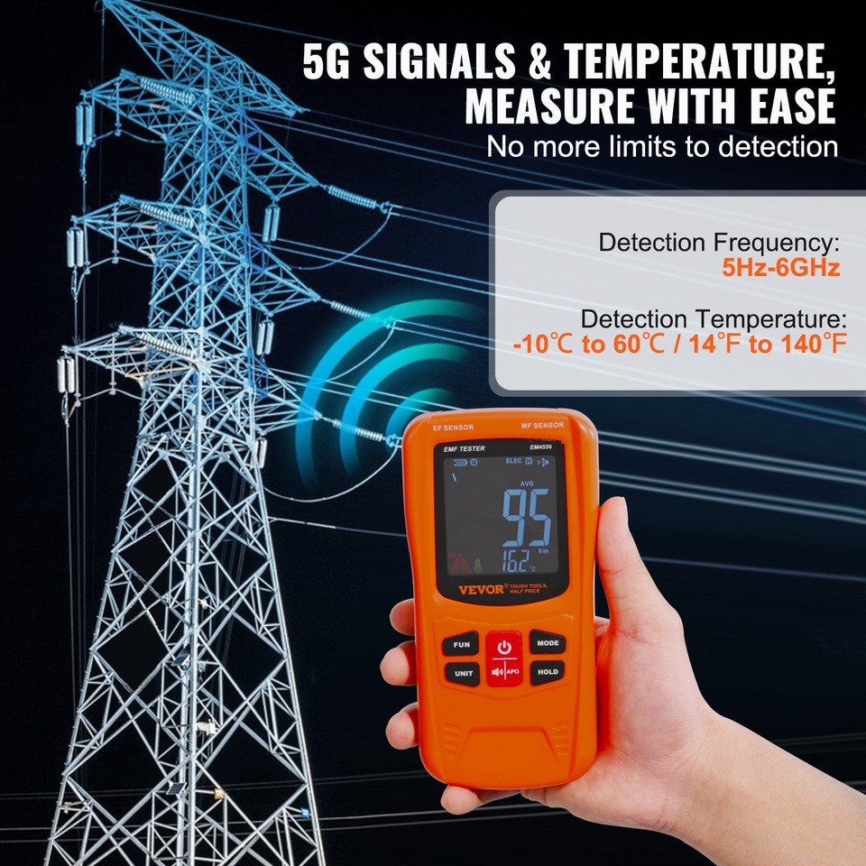 Digital LCD 3-in-1 EMF Meter Electromagnetic Radiation Detector RF 5G ...