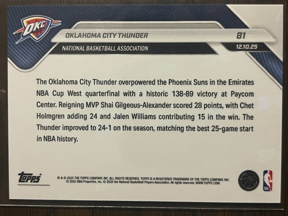 2025-26 Topps Now NBA #81 Shai Gilgeous-Alexander Jalen Chet Holmgren ...