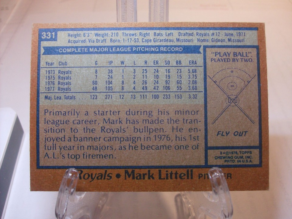 1978 Topps Baseball Card #331 - Mark Littell - Kansas City Royals ...
