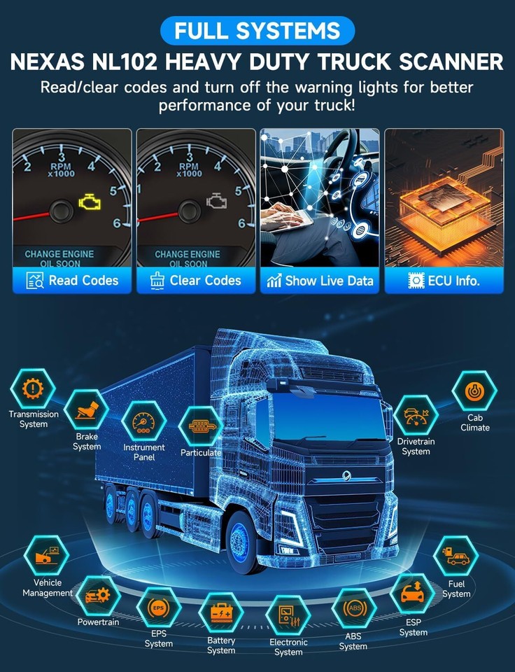 Nexas NL102 Heavy Duty Diesel Truck Diagnostic Scan Tool HD Scanner ...