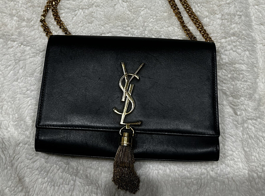 YSL KATE Gold CHAIN BAG WITH TASSEL IN Black LEATHER Saint Laurent | eBay