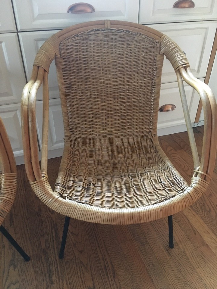 Mid Century Arthur Umanoff Wicker Basket Chairs - Pair | eBay