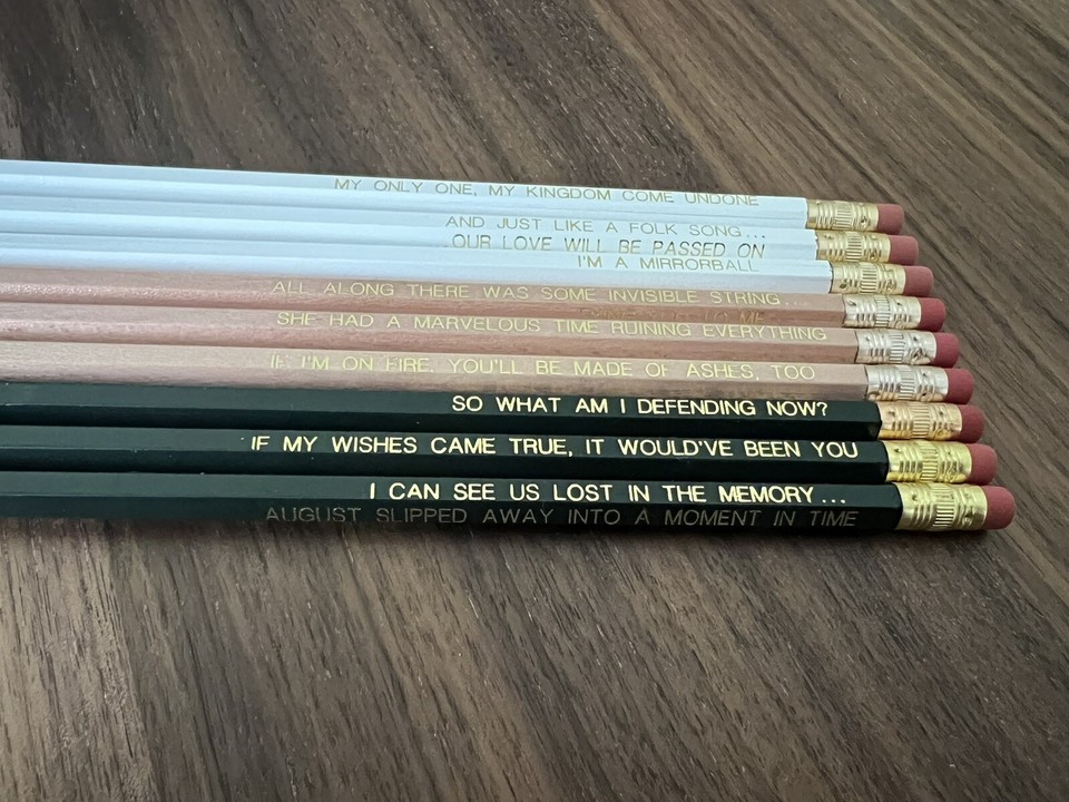 Taylor Swift "folklore" Engraved Lyrics Pencils Set of 9 | eBay