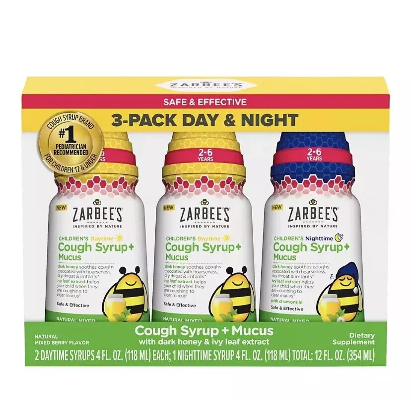 3 PACK Zarbee's Children's Cough + Mucus Day & Night Time Syrup 12 Oz ...