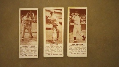 3 Double Play Baseball Cards 1941 Johnny Mize, Mel Ott, Hal Trosky ...
