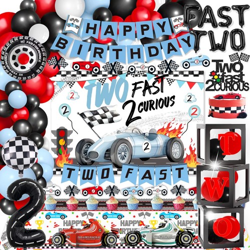 Two Fast 2 Curious Racing 2nd Bday Car Birthday Decor - Racing Themed ...