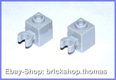 Lego 2 x Stein mit Clip grau - 30241b - Brick 1x1 Light Bluish Gray ...