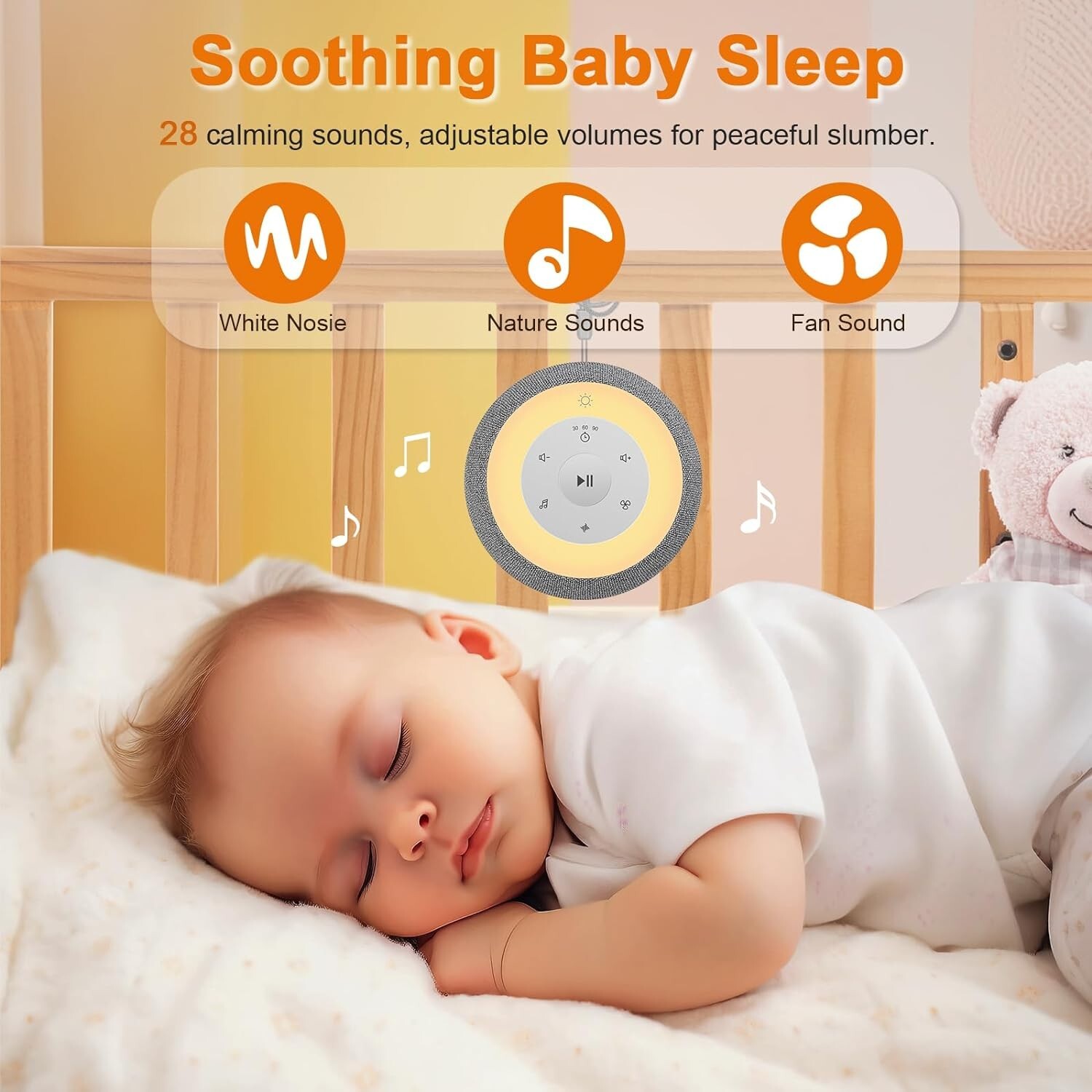Portable Baby Sound Machine with Night Light, 28 Soothing Sounds with ...