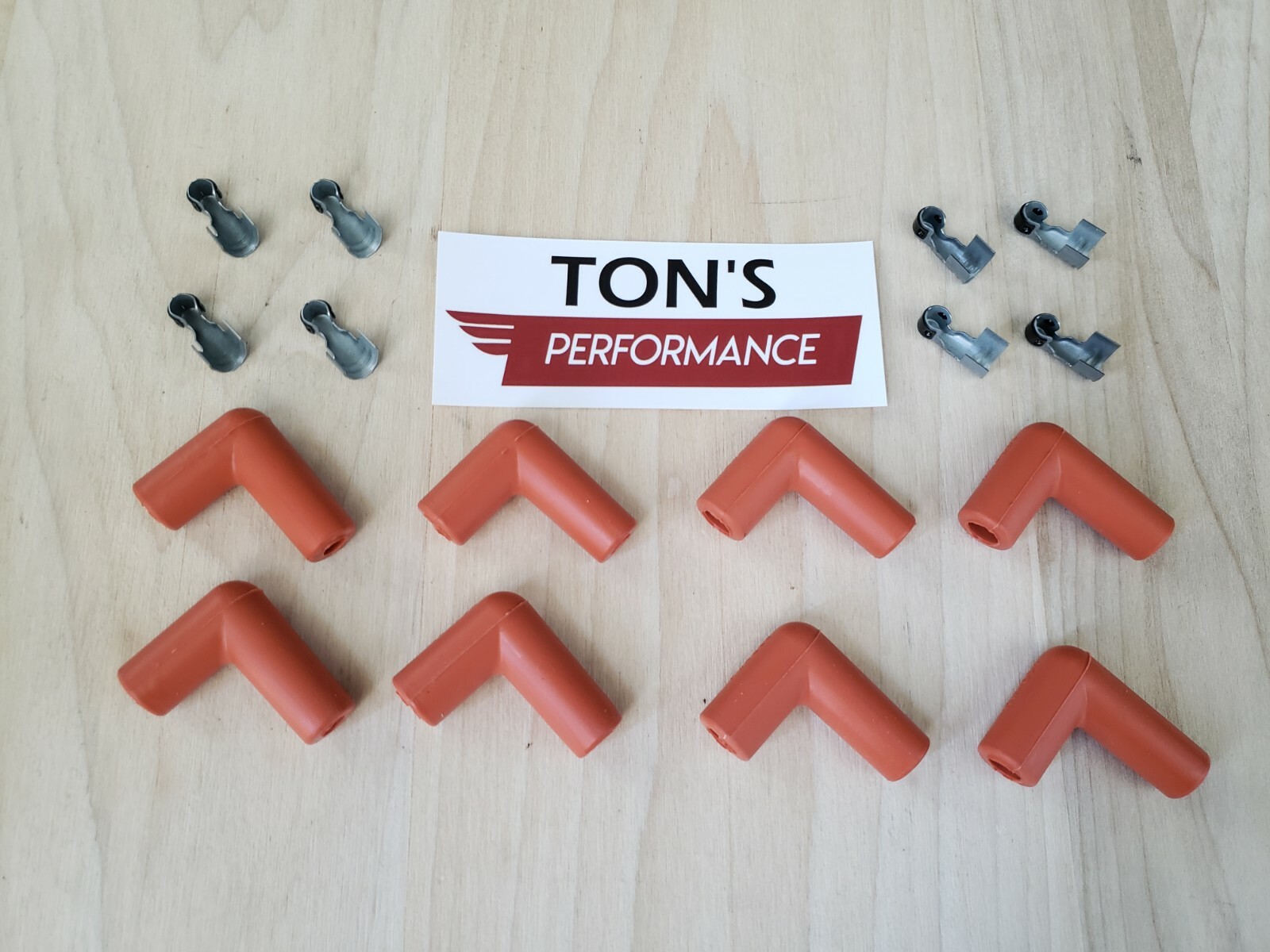 Set of 8 Orange Race High Temp Spark Plug Wire 90 right angle Boot ...