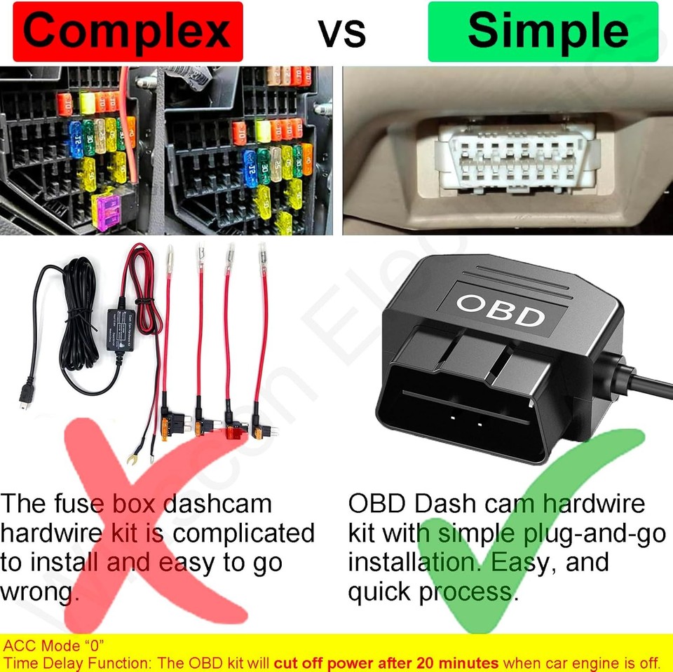 Dash Cam OBD Hardwire Kit, Camera USB Type C Kit with Black | eBay