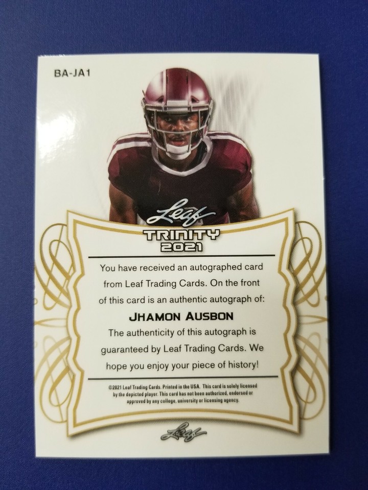 Jhamon Ausbon 2021 LEAF TRINITY GREEN ROOKIE RC AUTO #D 13/25 TEXAS A&M ...