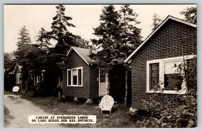RPPC c1960s Evergreen Lodge Red Bay Ontario Canada Lake Huron Cabins ...