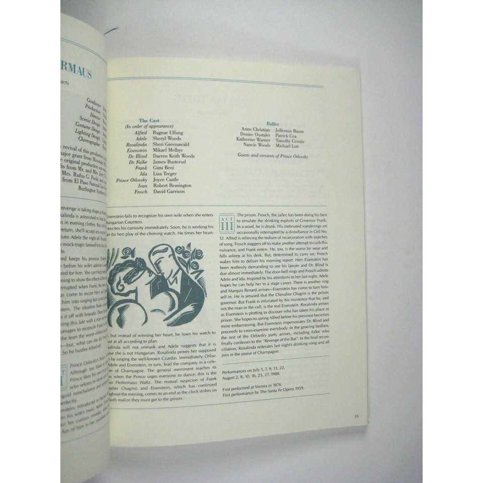 Santa Fe Opera Program 1988 Tickets Die Fledermaus Gene Rush Season | eBay