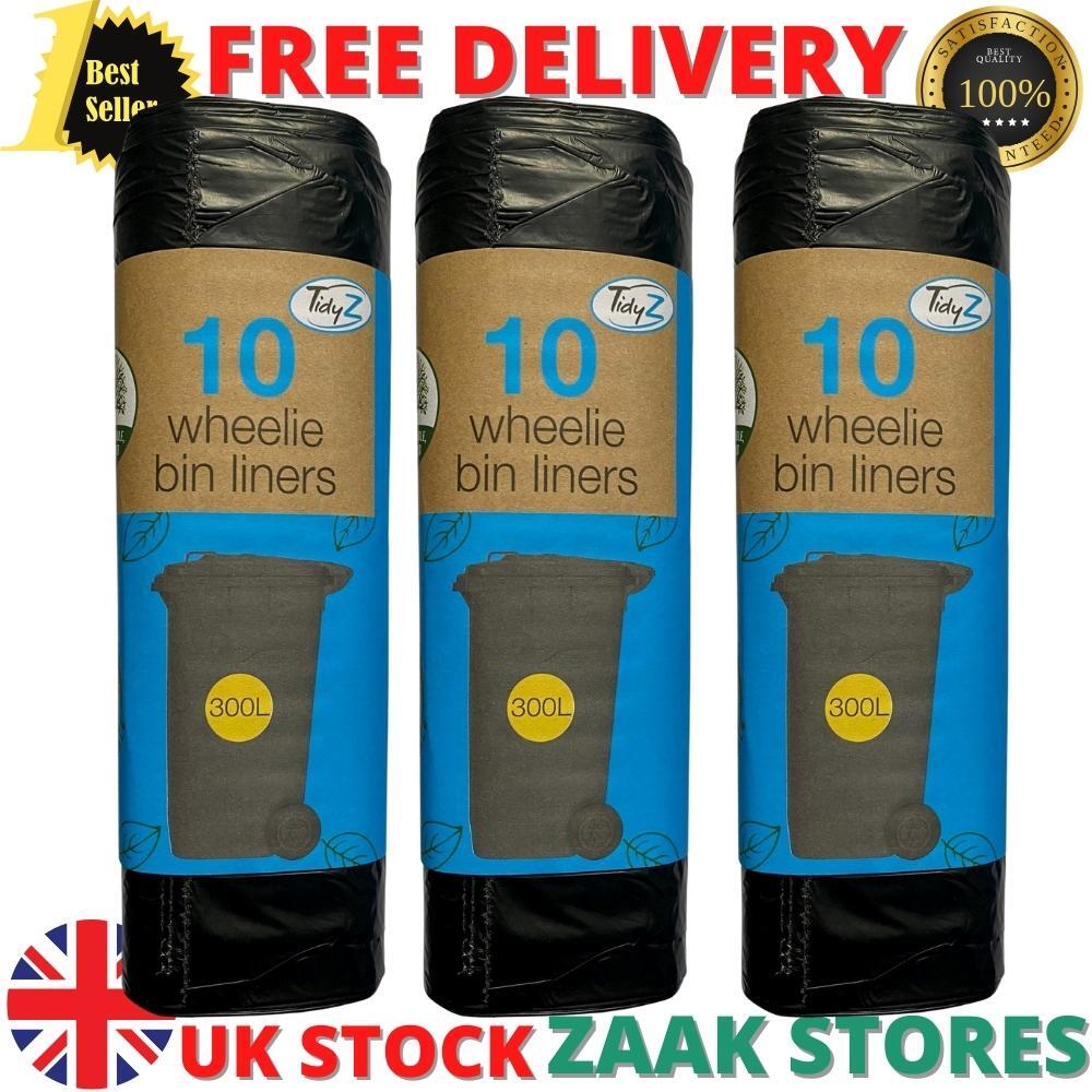 Wheelie Bin Liners 300L Black Recycle Rubbish Waste Bags Strong Refuse ...