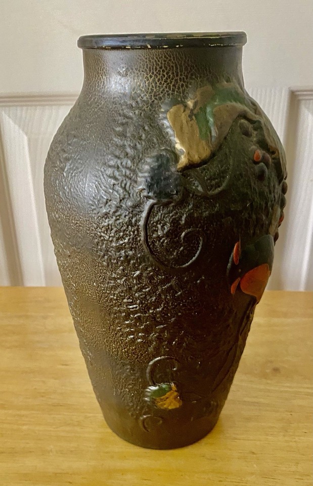 Antique 1920’s victorian hand painted Grapes /Bird Goofus Glass Vase | eBay