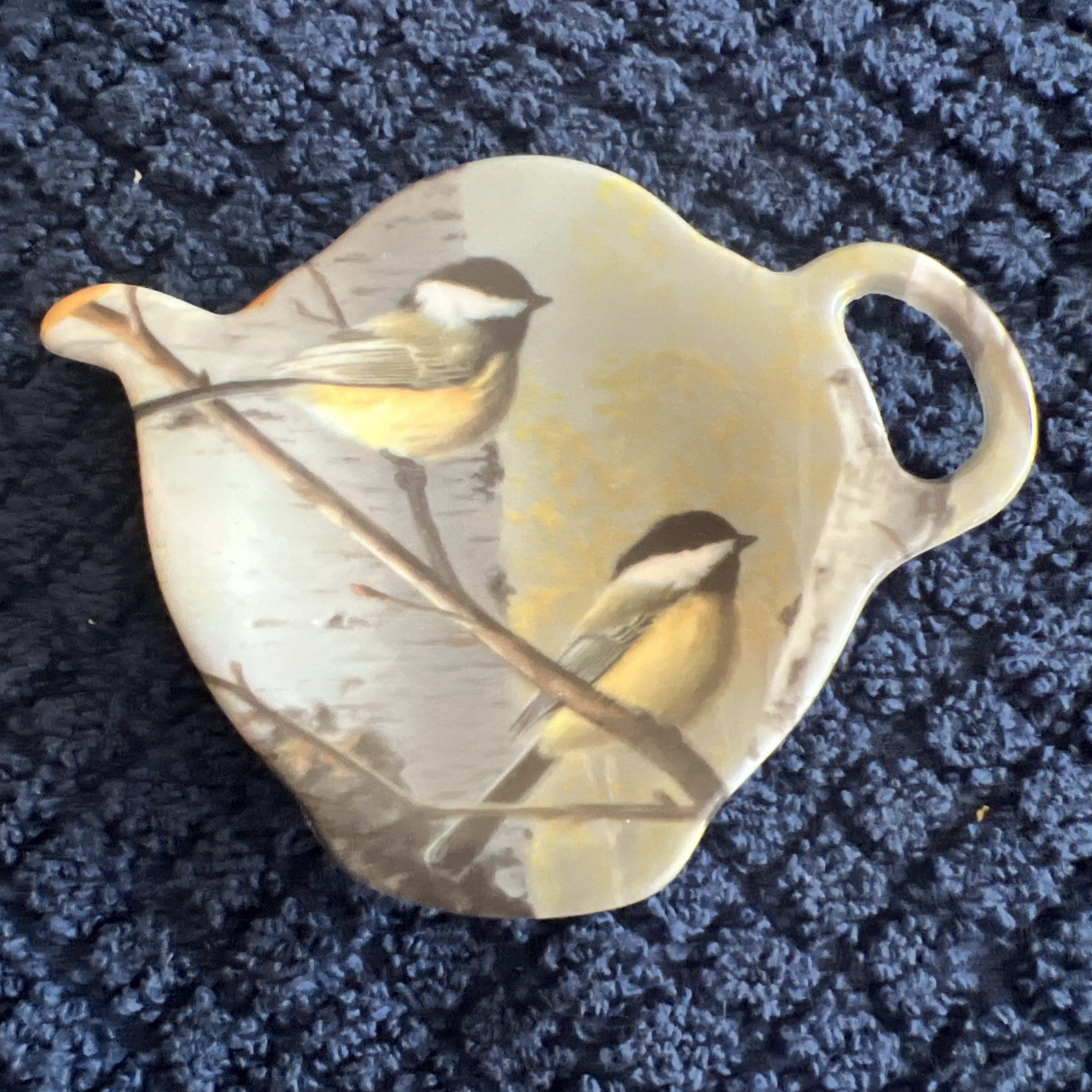 Melamine Teapot Shaped Tea Bag Holder Bird 2 Chickadees Made in ITALY ...