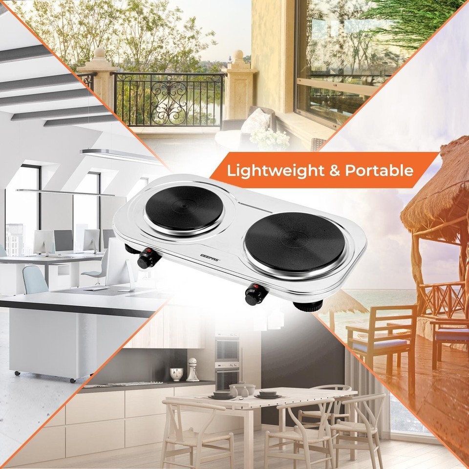 Hot Plate Electric Cooker Double Portable Powerful Table Top Hob 2500W ...