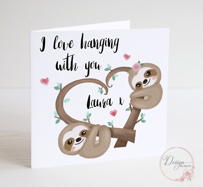 SLOTH Anniversary Valentines Card - Husband Wife Girlfriend Boyfriend ...