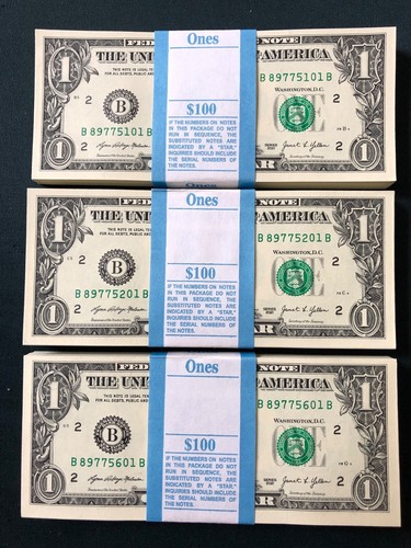 100 (ONE STACK) 2021 ONE DOLLAR CRISP UNCIRCULATED NOTES FROM BEP BRICK ...