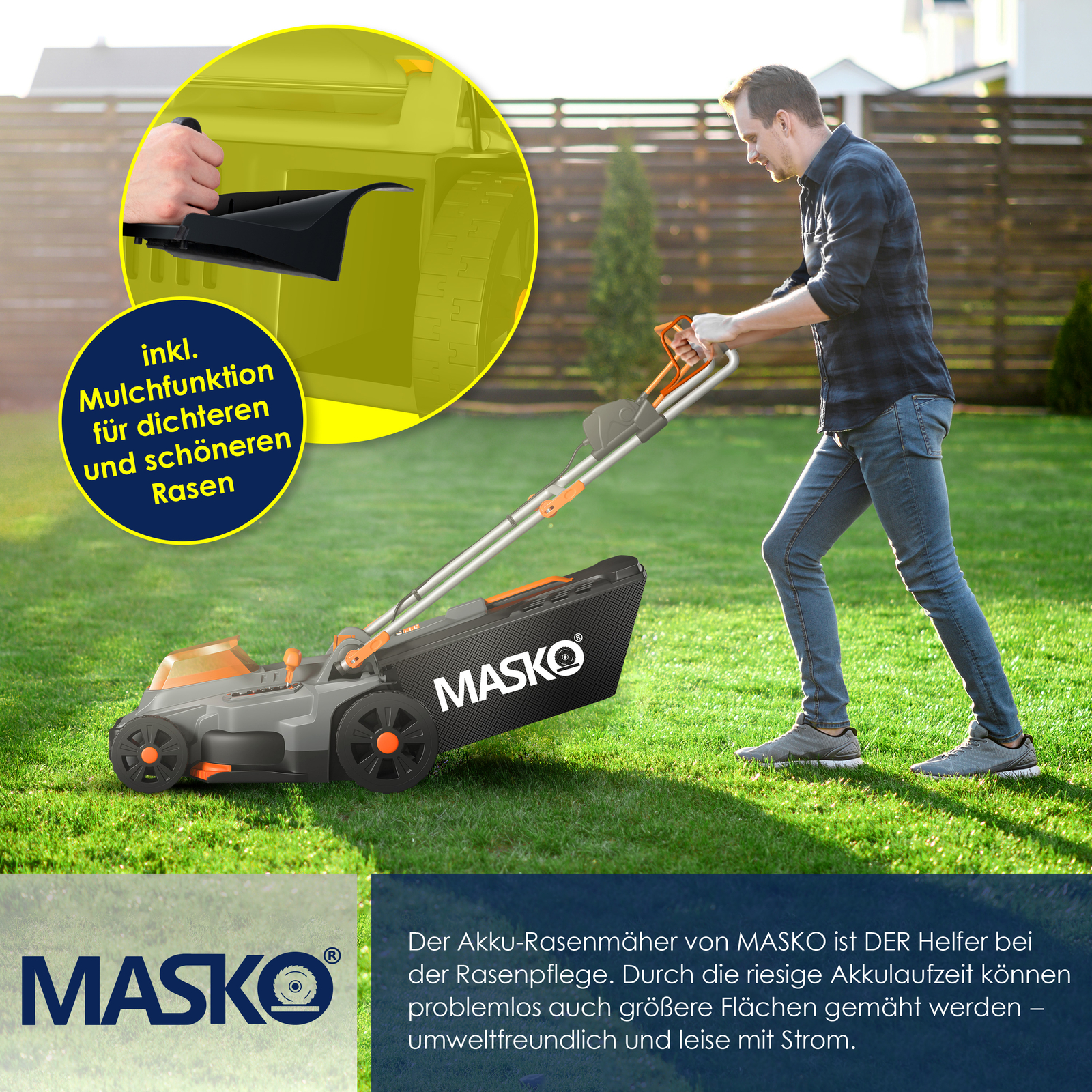 MASKO® Akku Rasenmäher 2X Akkus 40V Li-Ion Mäher Akkurasenmäher ...