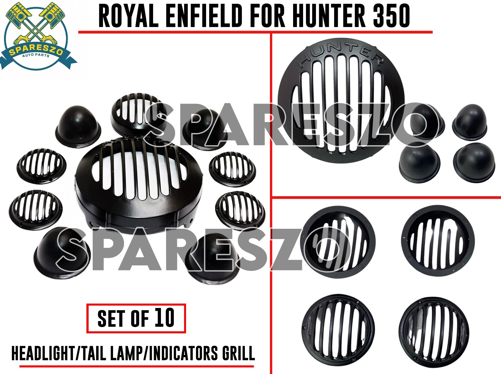 Royal Enfield HUNTER 350 HEADLIGHT/TAIL LAMP/INDICATORS GRILL "BLACK ...