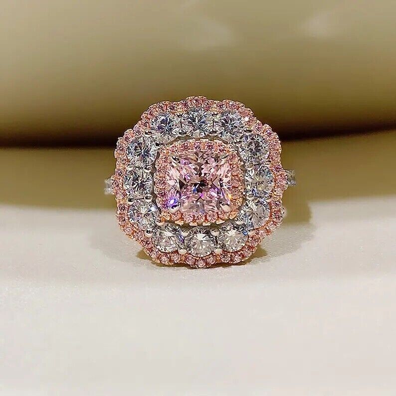 4Ct Lab Created Pink Diamond Triple Halo Engagement Ring 14K White Gold ...