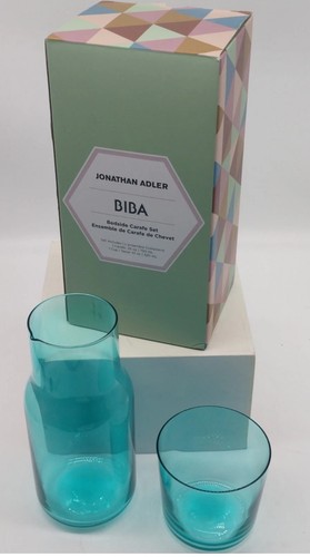 NIB Jonathan Adler BIBA Bedside CARAFE Set (Aqua Blue/Green) NEW Great ...