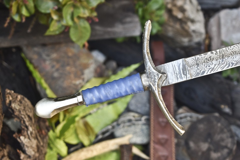 Ashen Edge Custom Twist ATS-34 Steel Sword Leather Wrapped Damascus ...