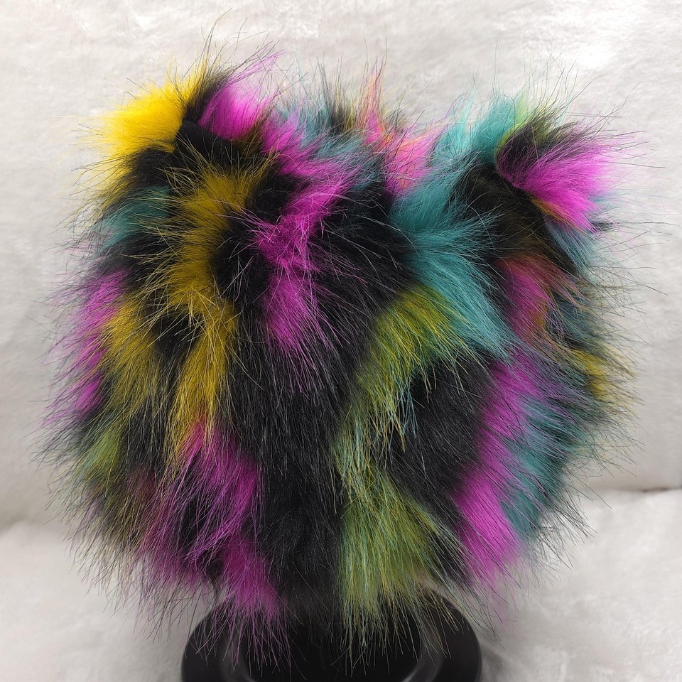 Cosplay Beanie Hat Cap Rainbow Faux Fur Adult Fleece Lined Cat Ears Emo ...